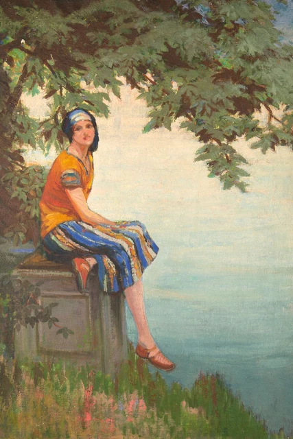 ARTHUR CROFT MITCHELL Oil Painting 1920s The Orange Dress Original £ ...