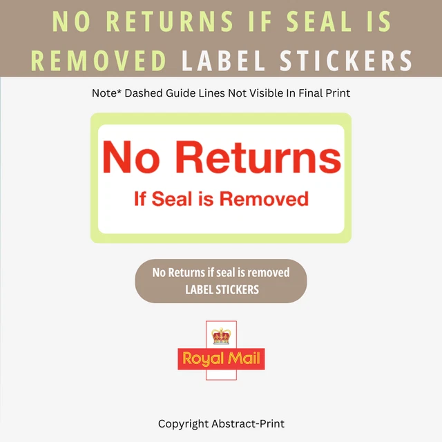 130 WARNING - "No Returns if seal removed" Labels Stickers RED Advise ...