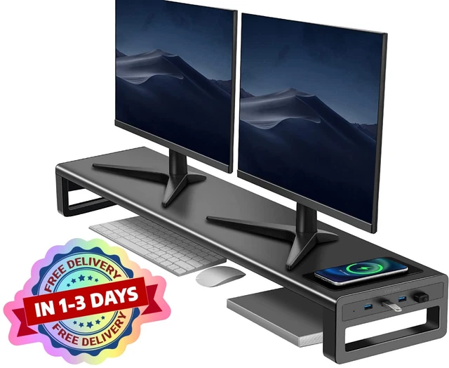 DUAL MONITOR STAND Riser for Desk RGB Gaming Lights with 4 USB 3.0 3.0 ...