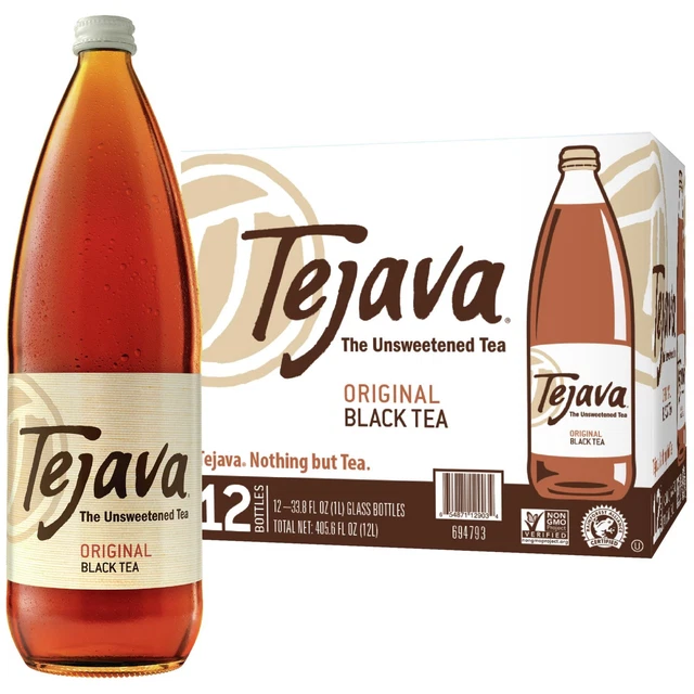 TEJAVA ORIGINAL UNSWEETENED Black Iced Tea, 12 Pack, 1 Liter Glass ...