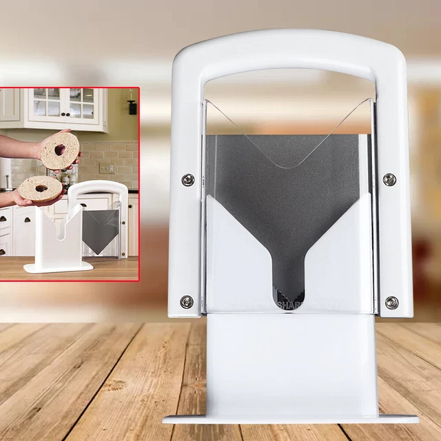 NEW BAGEL SLICER Guillotine Cutter Safety Shield Stainless Bread ...