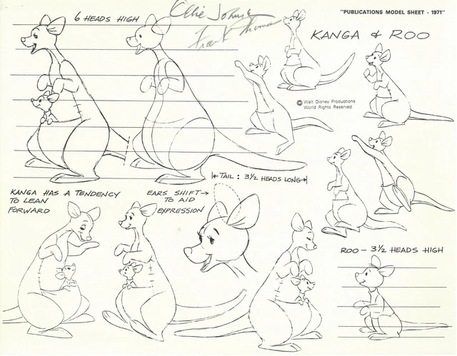 DISNEY 1971 PUBLICATION Model Sheet Kanga and Roo Winnie the Pooh ...