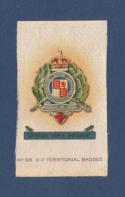 LONDON RIFLE BRIGADE London Regiment original WW1 1915 Silk Army Badge ...