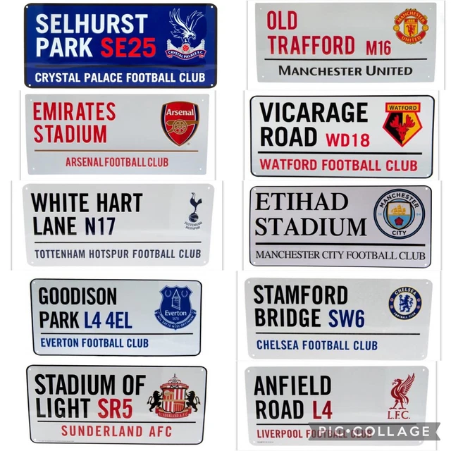LARGE OFFICIAL PREMIER Football Team Metal Street Stadium Road Signs UK ...