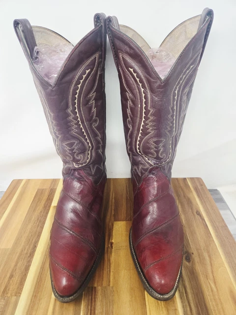 VILLANO BURGUNDY BLOOD Red Eel Skin Western Cowboy Boots Mens Size 7.5 ...