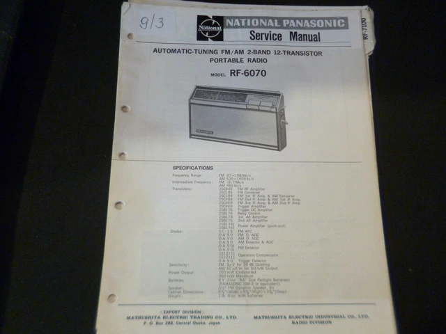 ORIGINAL SERVICE MANUAL Schaltplan Panasonic RF-1680L EUR 12,50 - PicClick DE