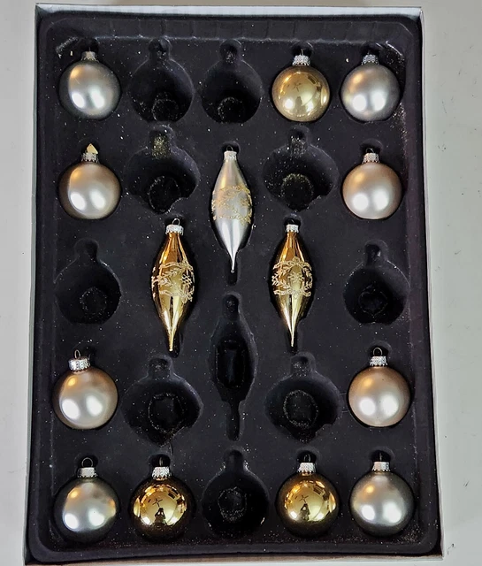 BELLA LUX GOLD Silver Teardrop Ball Glitter Blown Glass Christmas ...