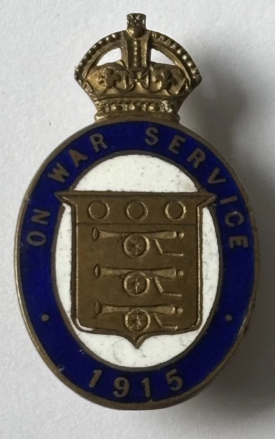 WW1 ON WAR SERVICE 1915 Enamel Buttonhole BADGE Munition Workers Home ...