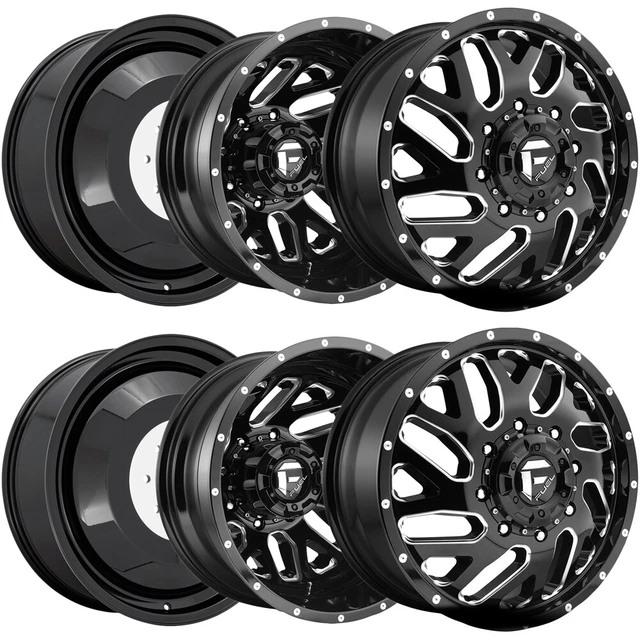 (SET OF 6) 20" Inch Fuel D581 Triton Dually 8x210 Black/Milled Wheels ...