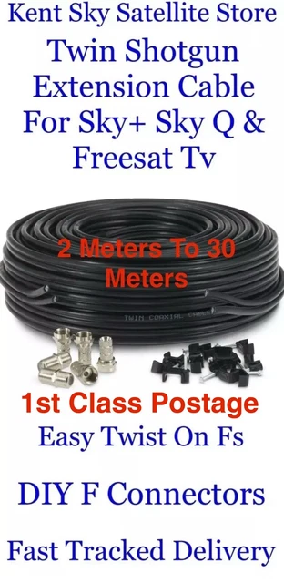 SKY CABLE EXTENSION Kits Sky Q & Freesat & Sky+Hd Twin Shotgun Coax ...