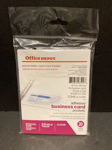 OFFICE DEPOT BRAND Adhesive Business Card Pockets Pack Of 20 $6.99 ...