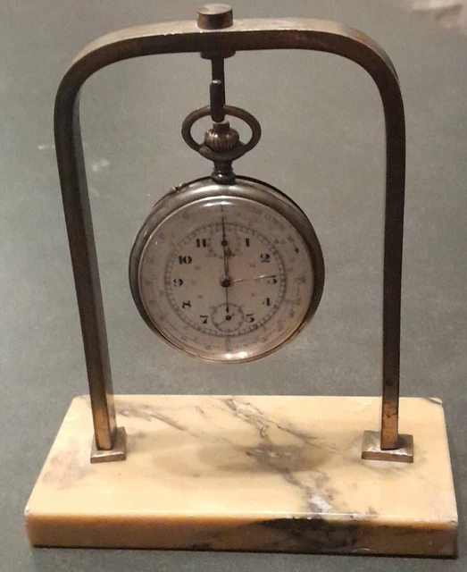 ANCIEN PORTE MONTRE de gousset portique en bronze socle marbre jaune ...