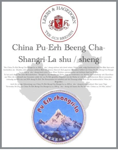CHINE PU-ERH BEENG Cha-Shangri-La Env. 200 G - Shu / Sheng 1 St EUR 18 ...