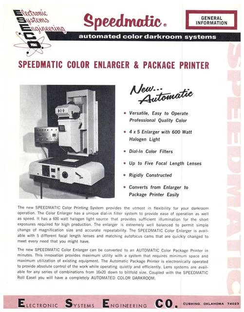 1970S SPEEDMATIC MODEL A-10 Color Enlarger & Package Printer Vintage ...