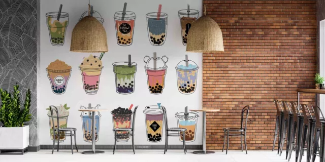 3D BUBBLE MILK Tea Shop Wall Murals Wallpaper Murals Wall Sticker Wall ...