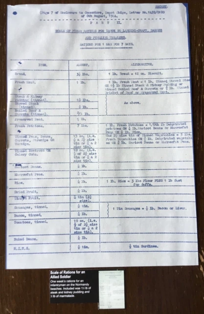 WW2 D-DAY LANDINGS : SCALE OF RATIONS FOR AN ALLIED SOLDIER FOR 1 WEEK ...