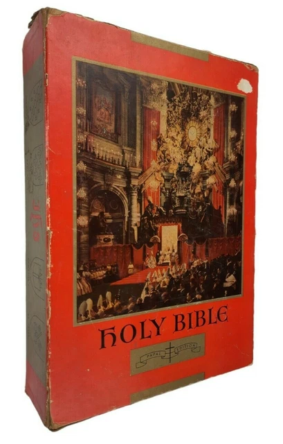 HOLY BIBLE ORNATE Catholic Papal Pope Pius XII Ed Old Masters Art Red ...