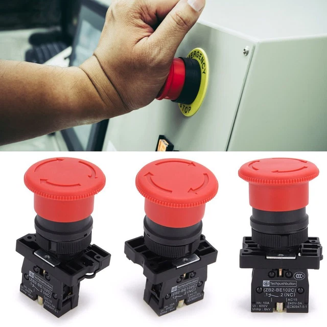 RED 22MM PUSH Button Switch Emergency Stop Switch Mushroom Head Knob ...