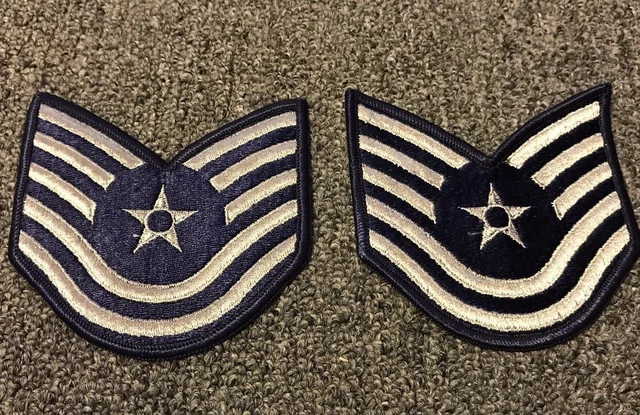 1 PAIR 2 PATCHES 1976-1993 USAF Air Force Rank TECHNICAL SERGEANT E-6 ...