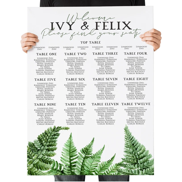 SAGE GREEN LEAF Fern Foliage Wedding Seating Chart Garden Download ...