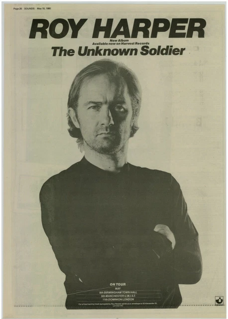 ROY HARPER THE Unknown Soldier Album & tour A3 Laminated original ... ROY HARPER THE Unknown Soldier Album & tour A3 Laminated original ...
