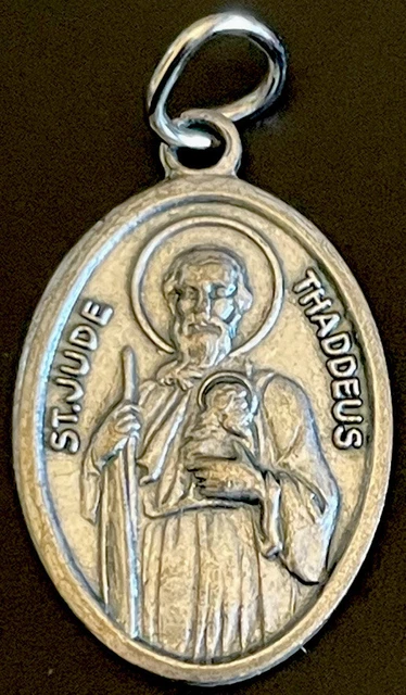 VINTAGE CATHOLIC SAINT St Jude Thaddeus Pray For Us Silver Tone Medal ...