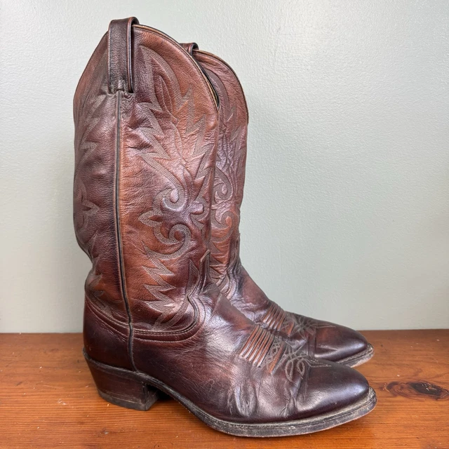 VINTAGE DAN POST Western El Paso Cowboy Boots Men Sz 8.5 EW Black ...