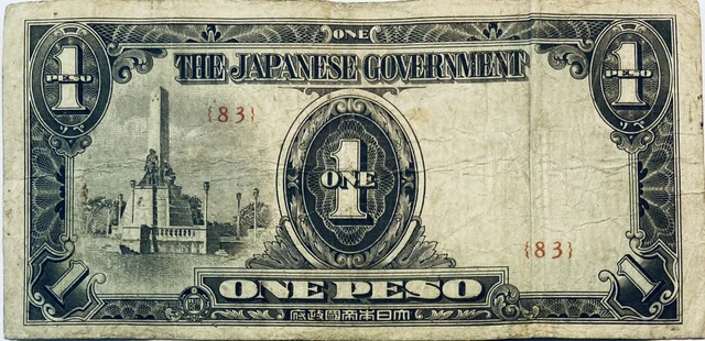 1943 PHILIPPINES (USA) 1 Filipino Peso Banknote Japanese Ww2 Occupation ...