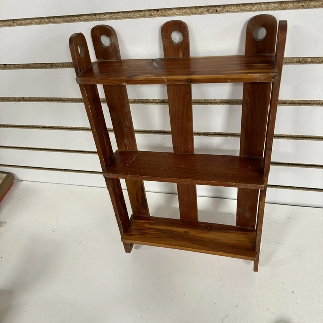 VINTAGE WOOD 3 Tier Hanging Trinket Display Shelf Wall Mount 19” Tall ...