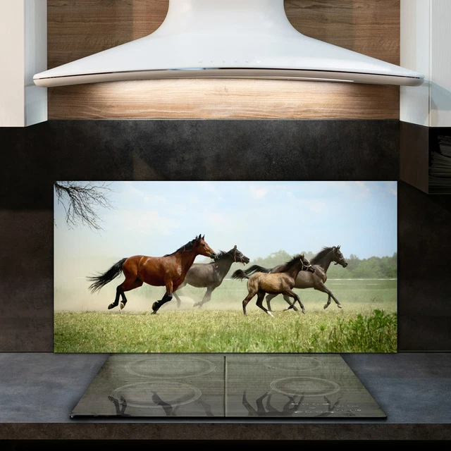 GLASS KITCHEN SPLASHBACK Tile Cooker Panel Horses Gallop Family 120x60 ...