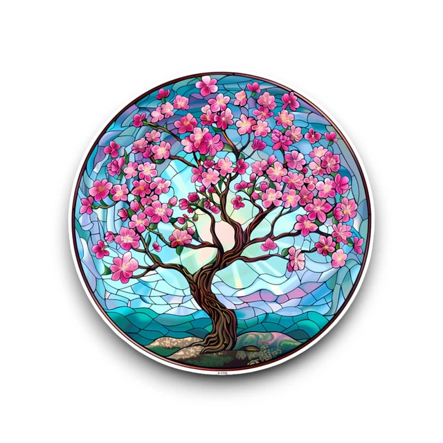 LARGE CHERRY BLOSSOM Tree Stained Glass Window Design Opaque Vinyl ...