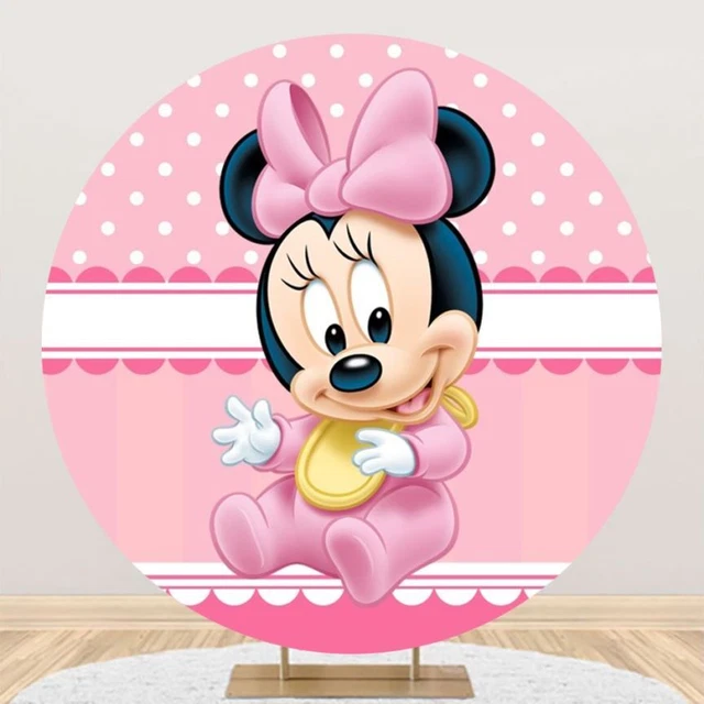 ROUND MINNIE MOUSE Backdrop baby Shower Birthday Photo Background Party ...