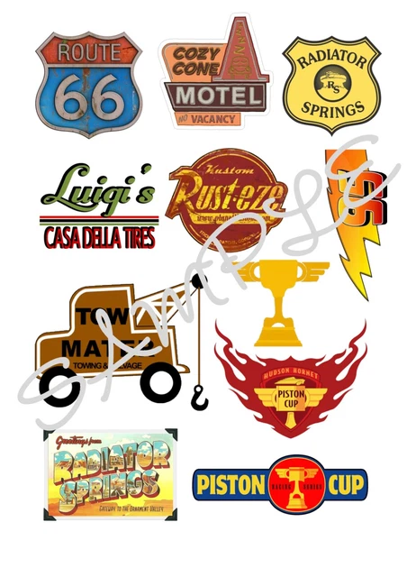 DISNEY CARS BRANDS Logos Locations Edible Icing Sheet A4 Cake/Cupcake ...