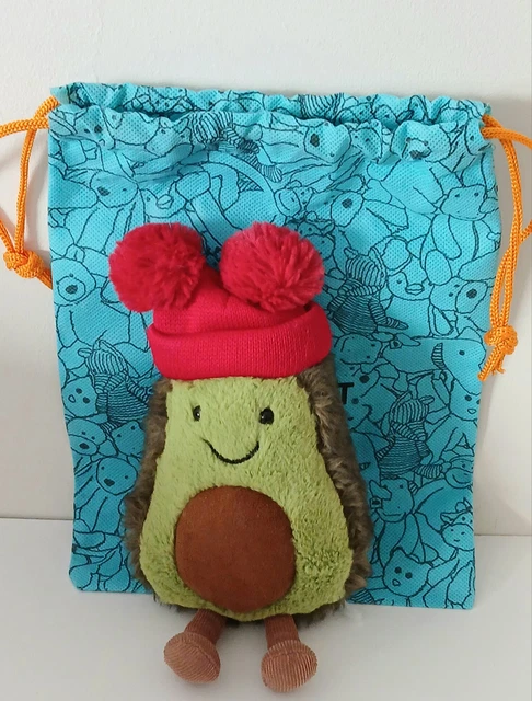 JELLYCAT AMUSEABLE BOBBLE Avocado In Red Bobble Hat NWOT With Bag £25. ...