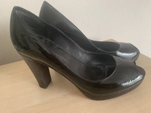 FRENCH CONNECTION BLACK LEATHER PEEP TOE High Heel SHOES SIZE 5 38 FCUK ...