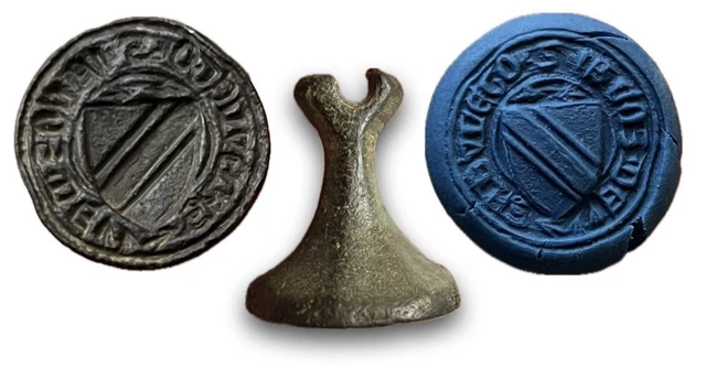 MATRICE DE SCEAU médiéval en bronze armoiries 14-15e {S IACOS.DE ...
