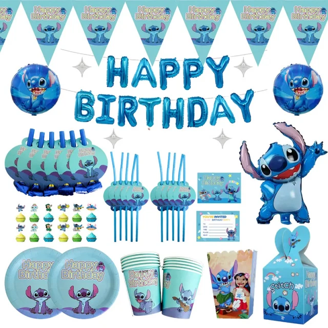 BLUE LILO & Stitch Theme Kids Complete Birthday Party Tableware Decor Plate Cup £4.69 - PicClick UK
