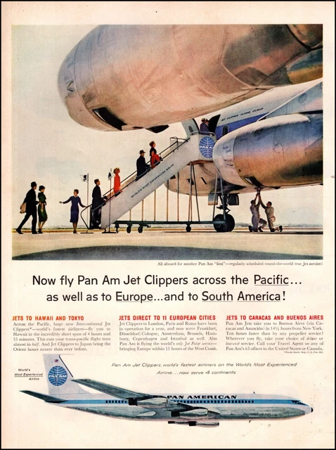 1960 VINTAGE AIR travel Ad PAN AM JET CLIPPERS Across Pacific Boeing ...