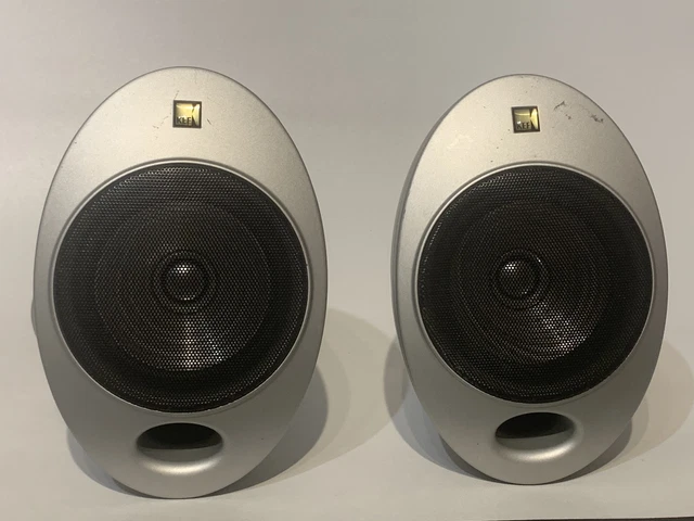 KEF - HTS2001 Egg Satellite Speakers With Stands In Silver - Pair £42. ...