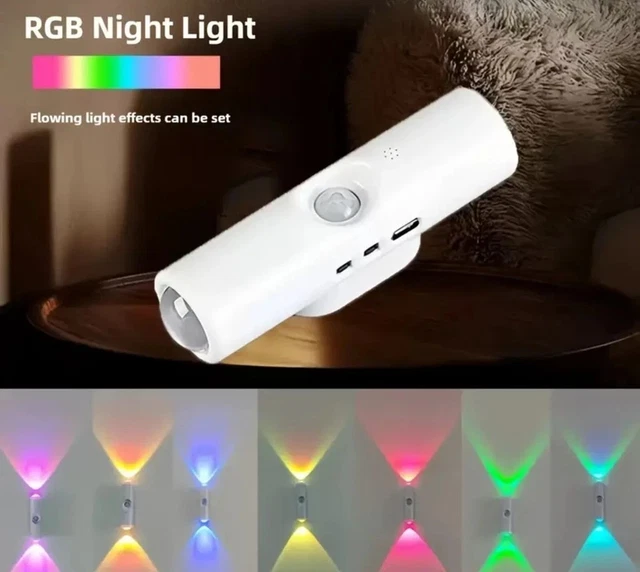 1RECHARGEABLE LED SMART RGB Gradient Motion Sensor Ambient Night Light ...