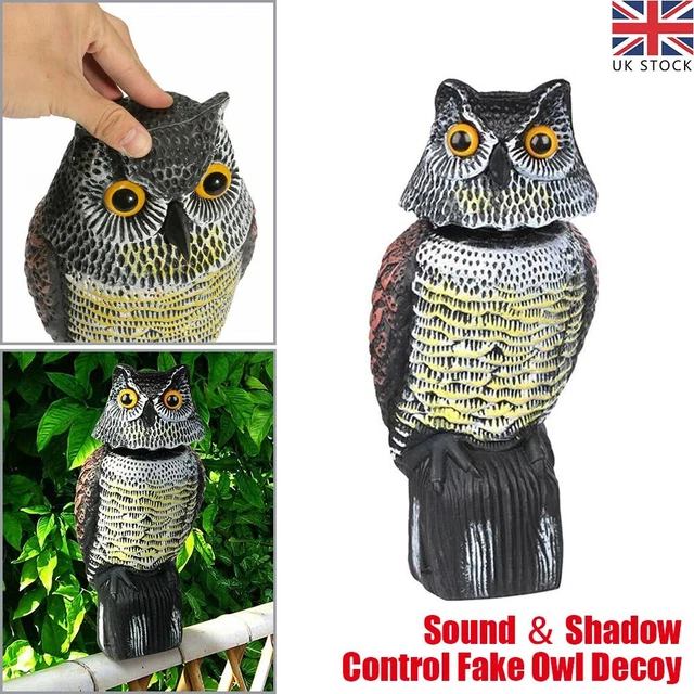 LIFELIKE ROTATING REALISTIC Owl Decoy Head Bird Pigeon Crow New Scarer ...