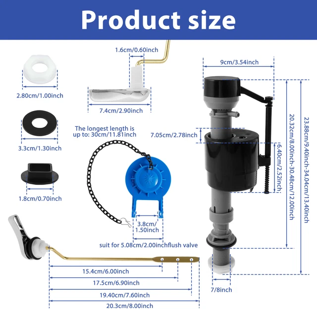 TOILET FILL VALVE Replacement Kit with Toilet Rubber Flapper and Side ...