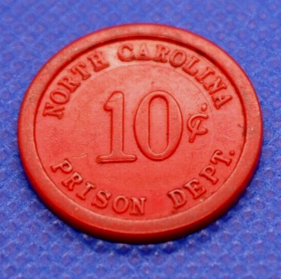 NORTH CAROLINA PRISON Dept Department 10 Cents Red Plastic Trade Token ...