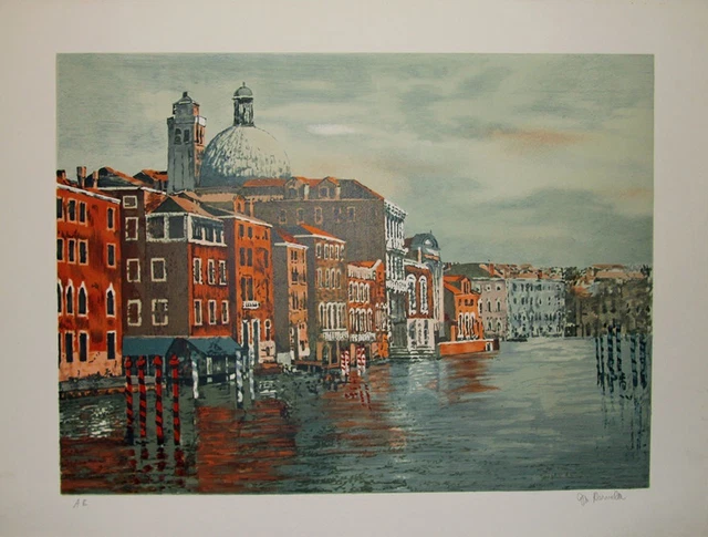 MARCEL KERVELLA- LITHOGRAPHIE originale signée- Venise, le Grand Canal ...