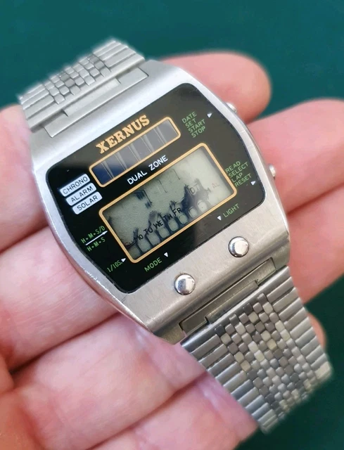VINTAGE XERNUS CHRONO Alarm Digital Watch - Solar LCD c. 1978 - Spares ...
