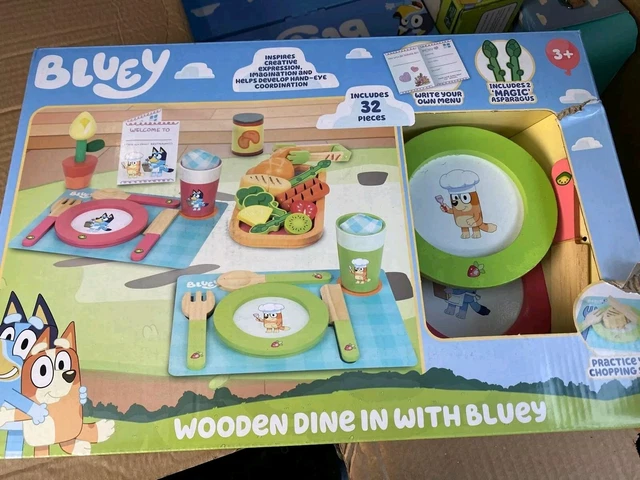 BLUEY WOODEN DINE In With Bluey 32 Piece Menu Cooking Play Set New ...