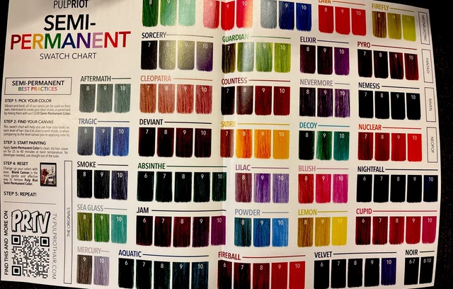 PULP RIOT SEMI-PERMANENT Hair Color Chart Swatch Chart Wall Chart $16. ...
