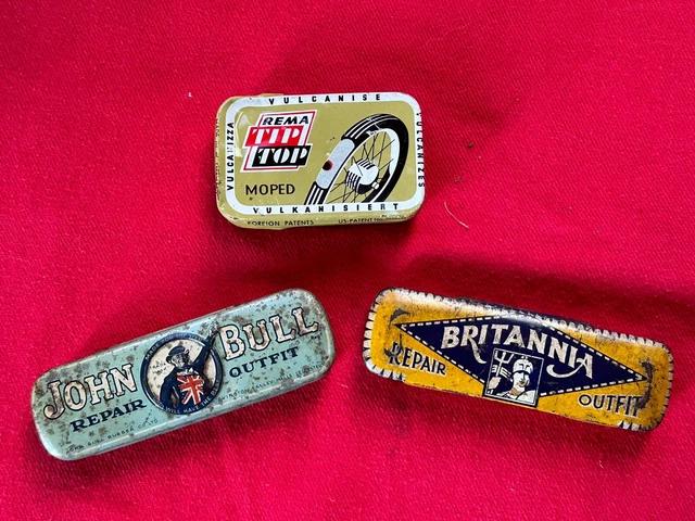 3 COOL OLD TIRE TUBE REPAIR KITS JOHN BULL BRITANNIA REMA TIP TOP OLD ...
