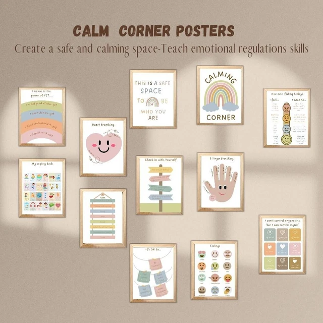SET OF 12 Calming corner classroom posters unframed SEN Autism Quiet ...