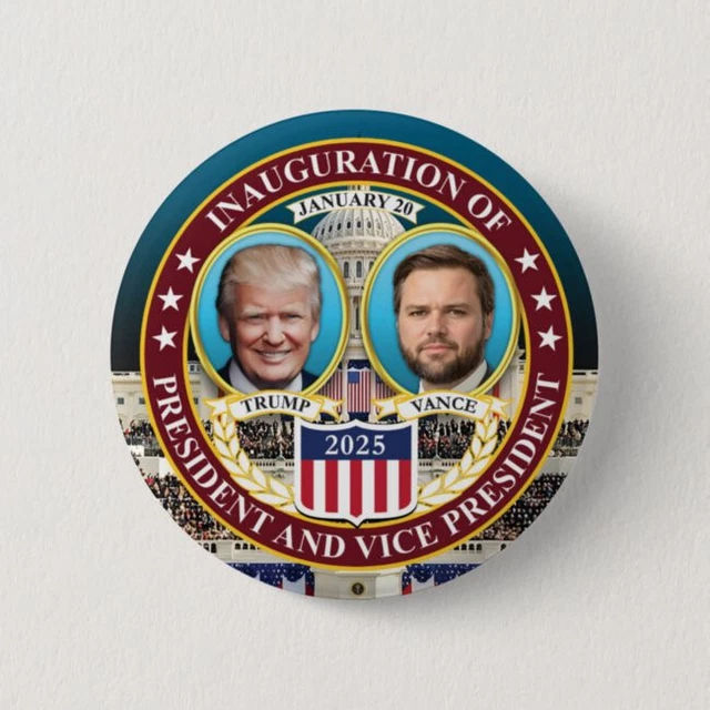 DONALD TRUMP & J.D. VANCE INAUGURATION (PHOTOS) 2025 PINBACK BUTTON 2. ...